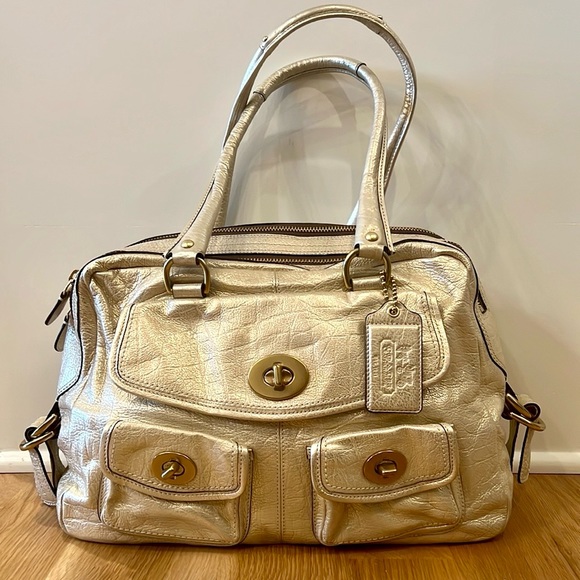 Coach | Bags | Coach Metallic Leather Legacy Satchel Handbag | Poshmark